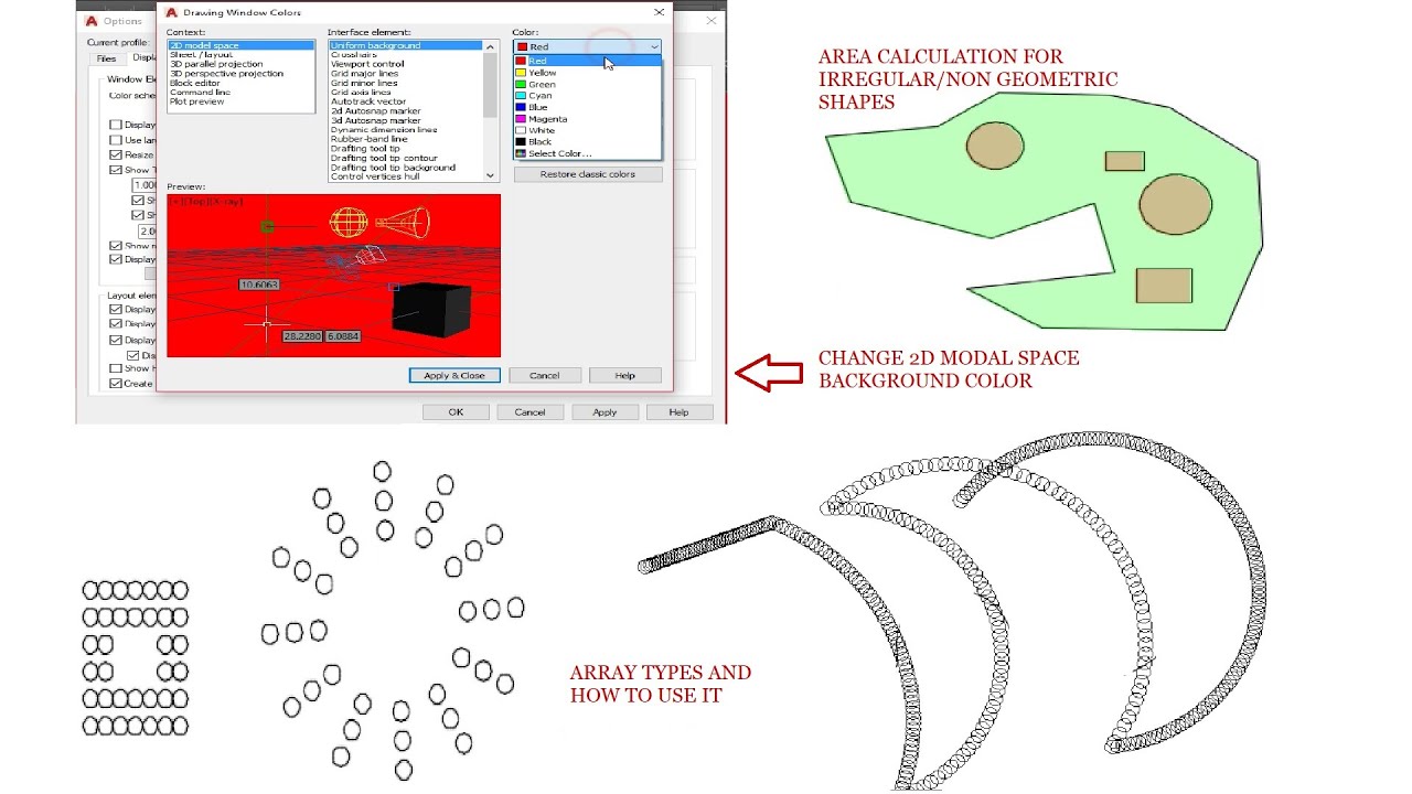 HOW TO Change Model Space Background Color Use ARRAY Calculate Irregular Area In AutoCAD HOW TO Change Model Space Background Color Use ARRAY Calculate Irregular Area In AutoCAD