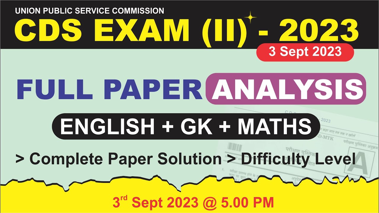 CDS -2 Exam | 3 Sept 2023 | Full Paper Analysis | Complete Paper ...
