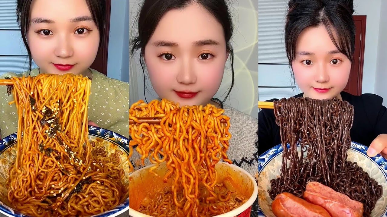 MUKBANG, Eating Show Buldak Noodles Flavor Spicy With Meatballs Eat ...