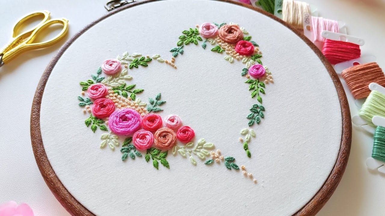 Floral Heart Hand Embroidery | Valentine Heart Pattern | Floral Heart ...