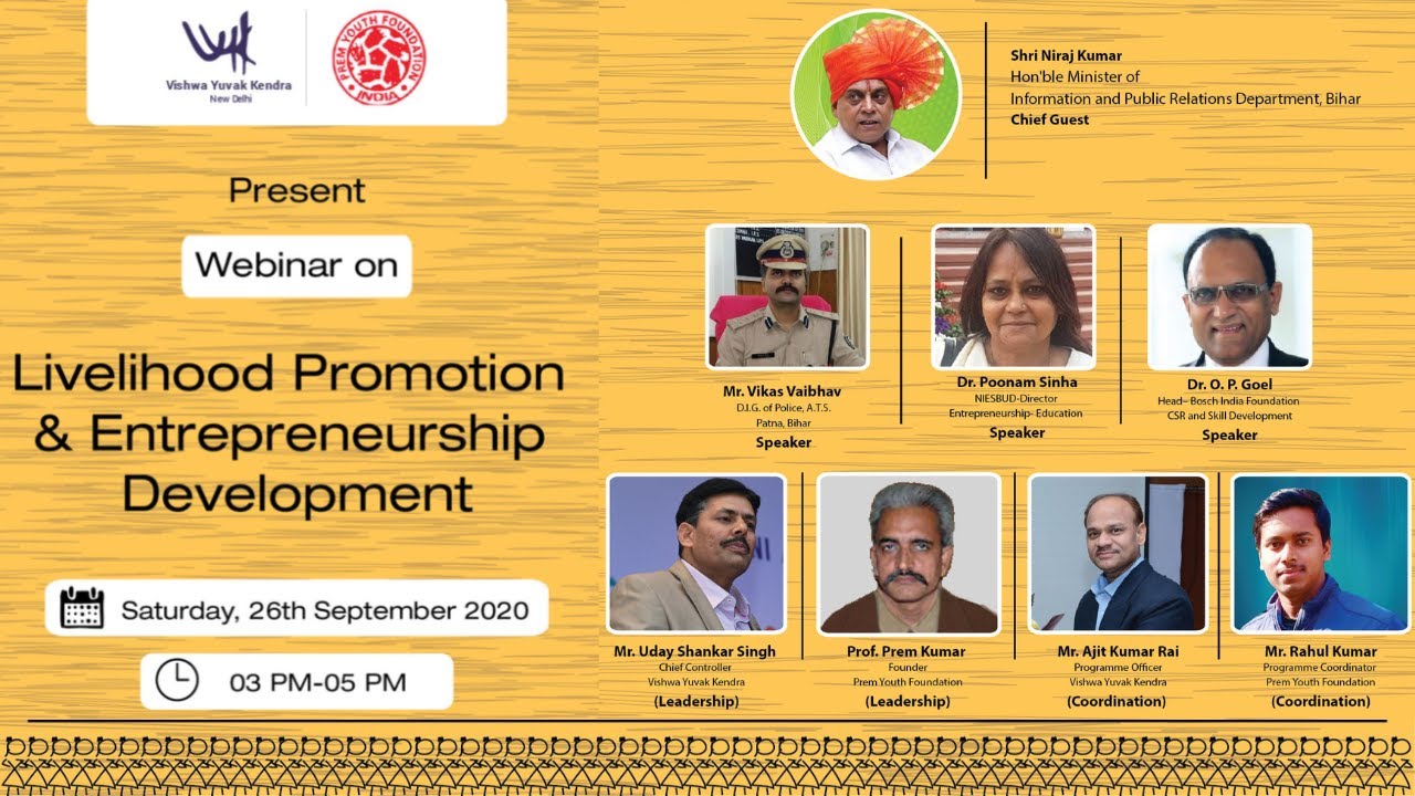 VYK Webinar on Livelihood Generation and Entrepreneurship Development ...