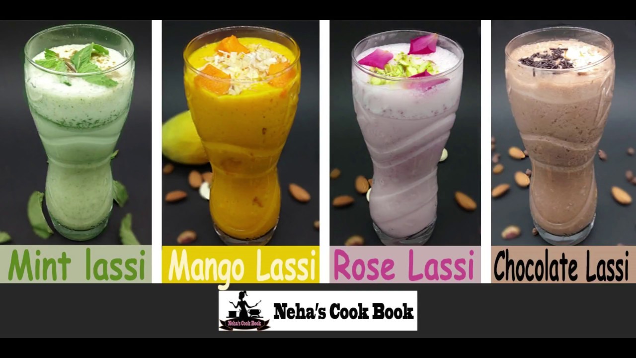 Lassi recipes | 4 flavoured Lassi (mint, mango, rose, chocolate ...