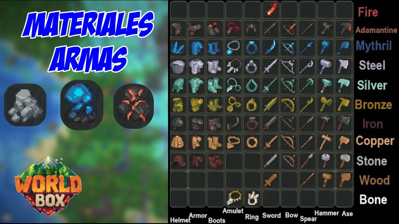 Guía de Materiales Armas y Armaduras Explicados en WorldBox. - YouTube