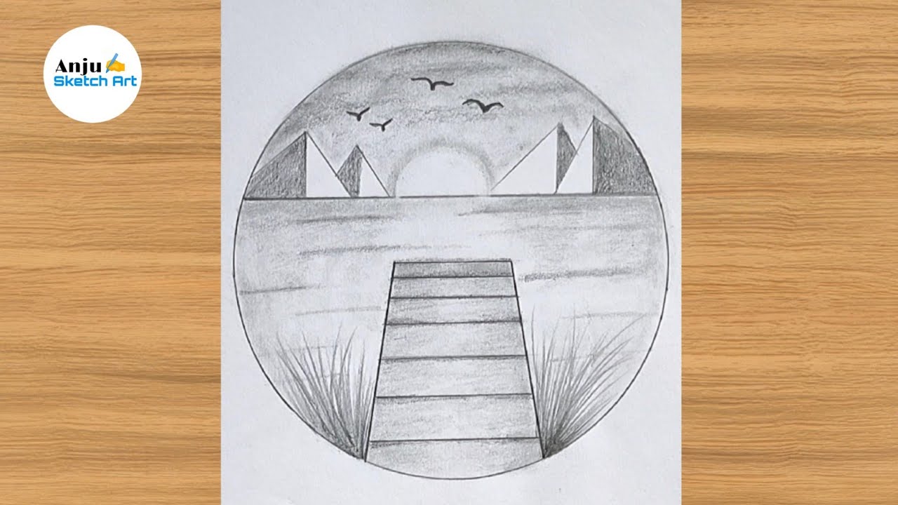 How to draw scenery | Circle scenery drawing easy | Anju Sketch Art ...