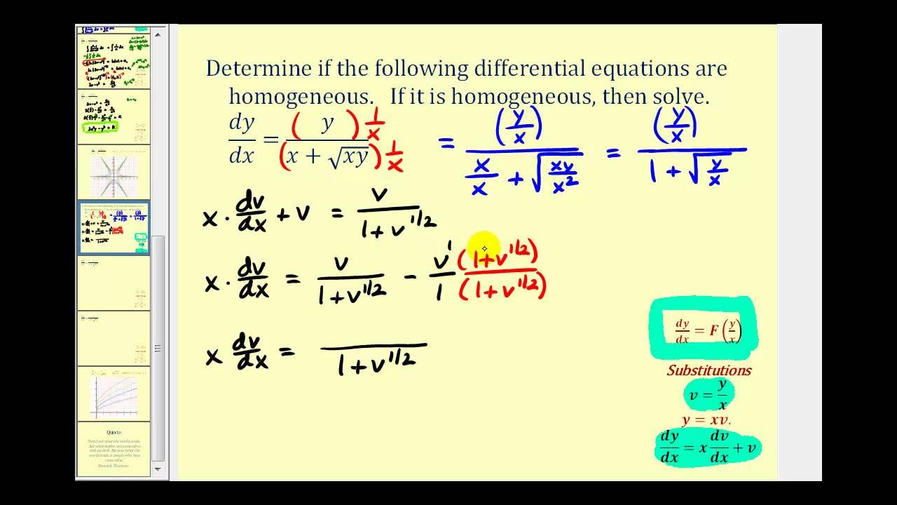 Solve a First-Order Homogeneous Differential Equation - Part 3 - YouTube