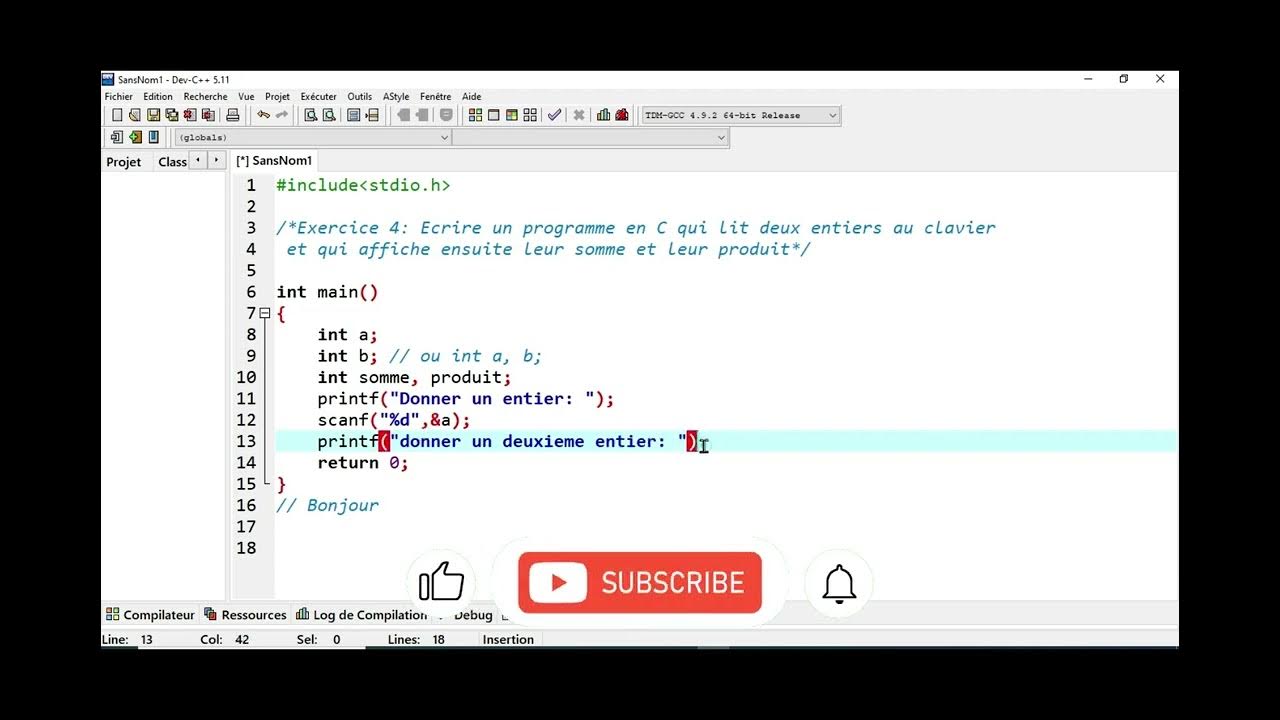 Produit et somme de deux entiers en C. - YouTube