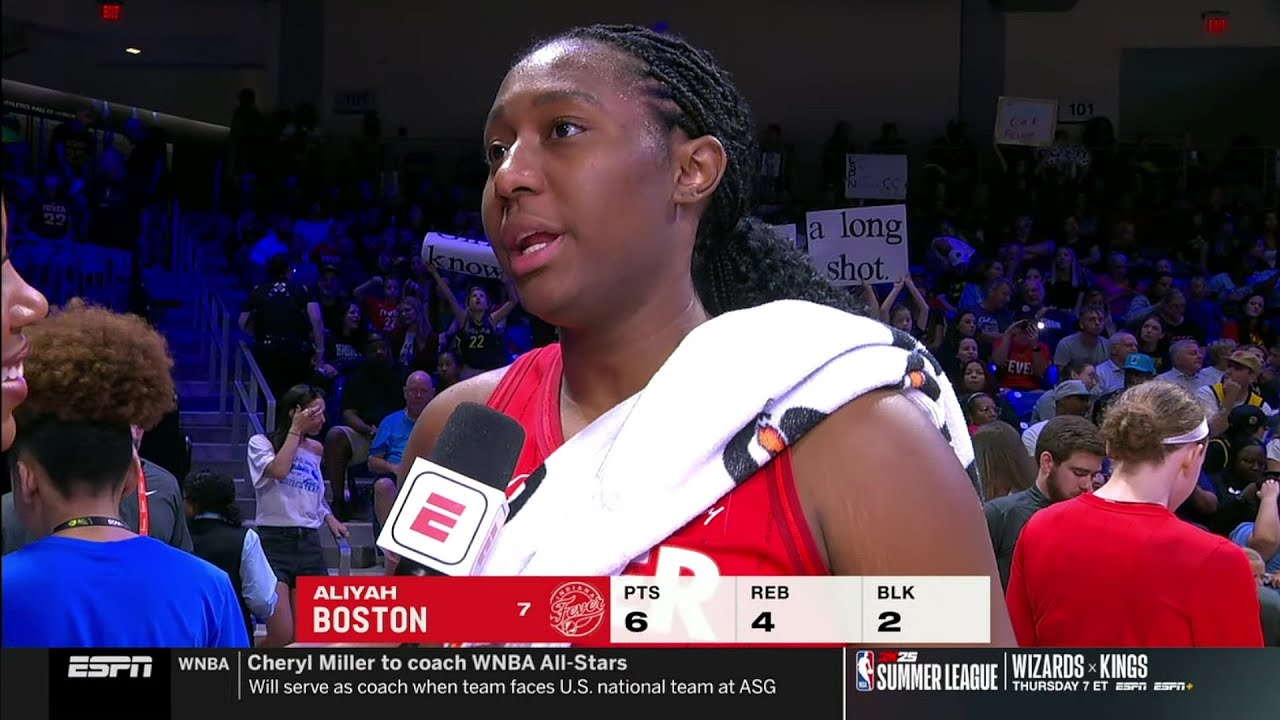 Aliyah Boston interview after 1st quarter | Indiana Fever vs Dallas ...
