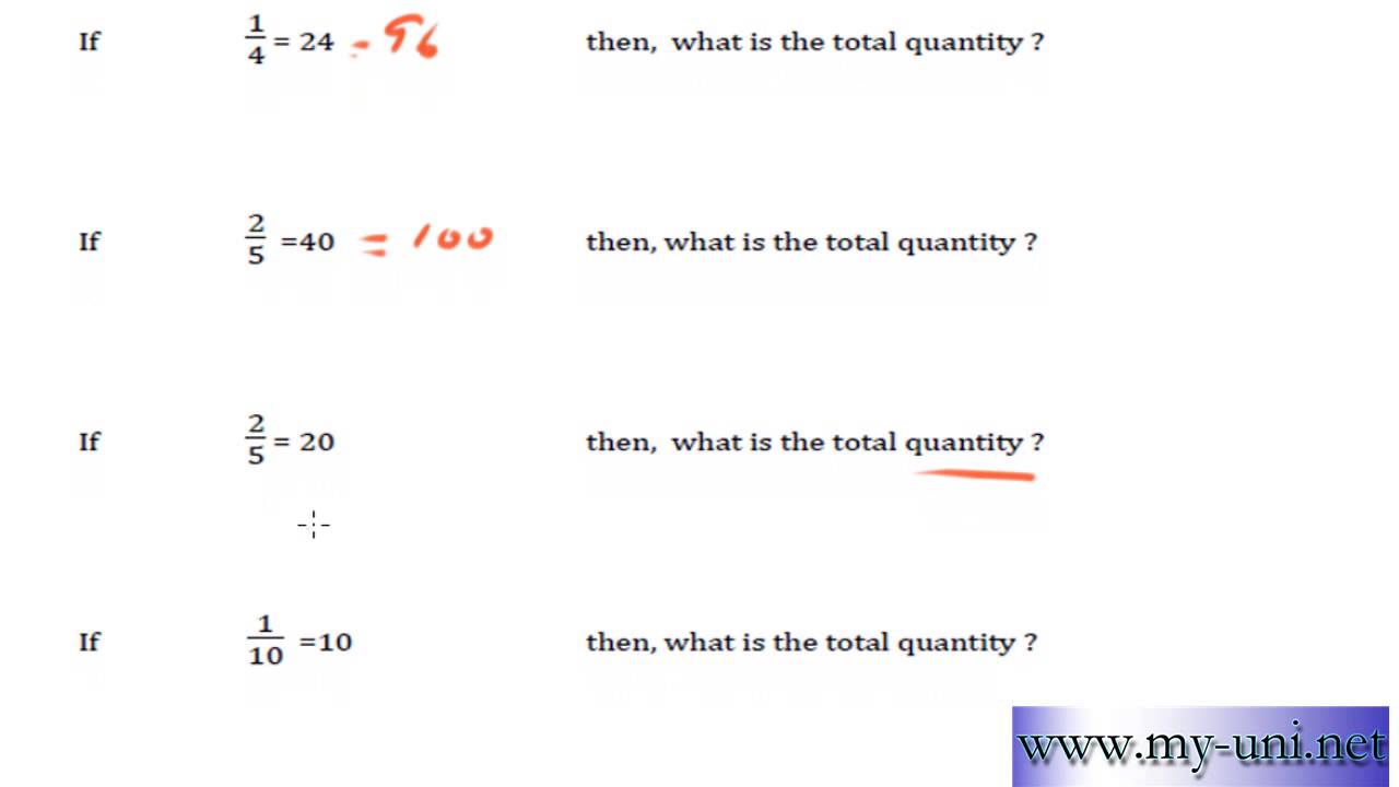 Calculating total quantity from a fraction - YouTube