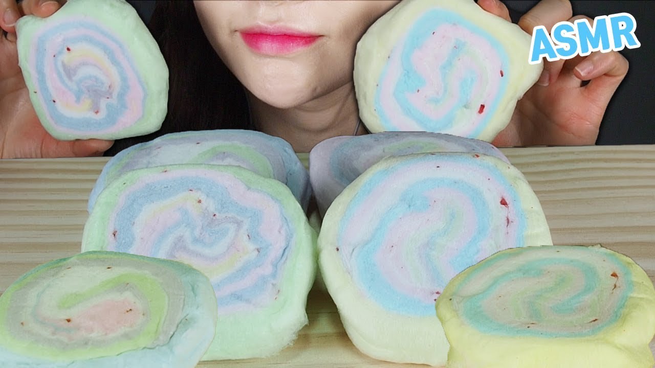 ASMR COTTON CANDY (NO TALKING MUKBANG) 썰어먹는 솜사탕 리얼사운드 먹방 Soft EATING ...