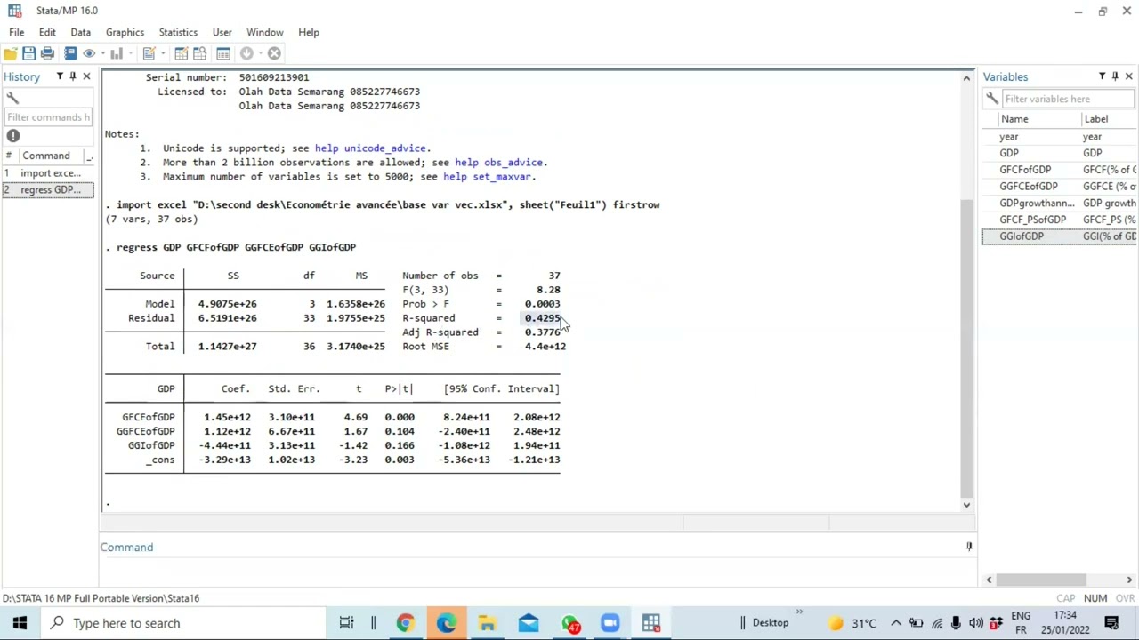 Test d'autocorrélation de Durbin Watson sous STATA - YouTube