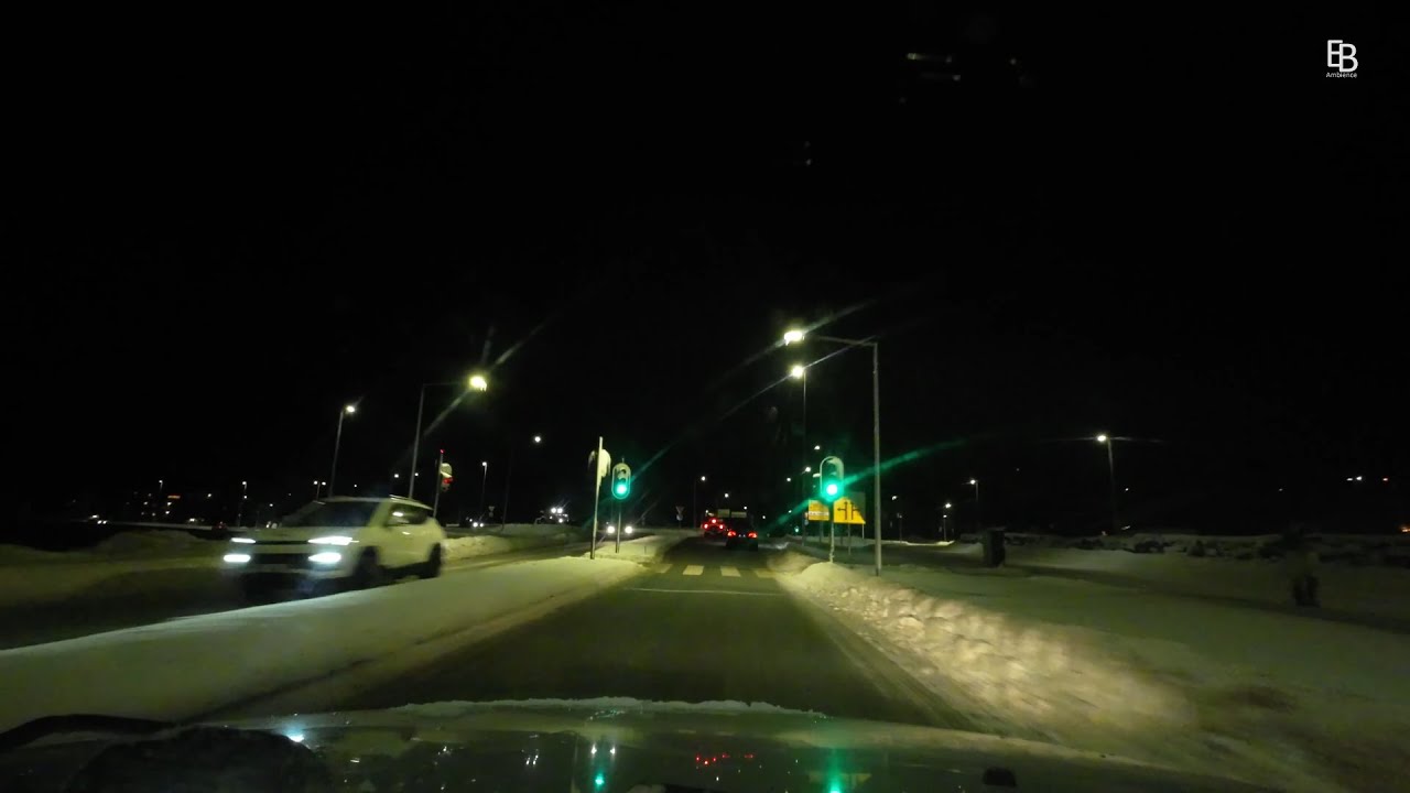 Gloomy night driving in winter snow - YouTube