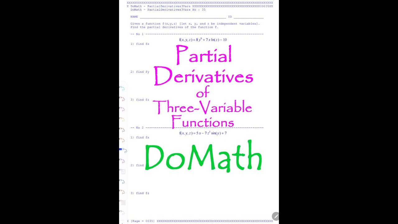 DoMath-Calculus : Partial Derivatives : Partial Derivatives of Three ...