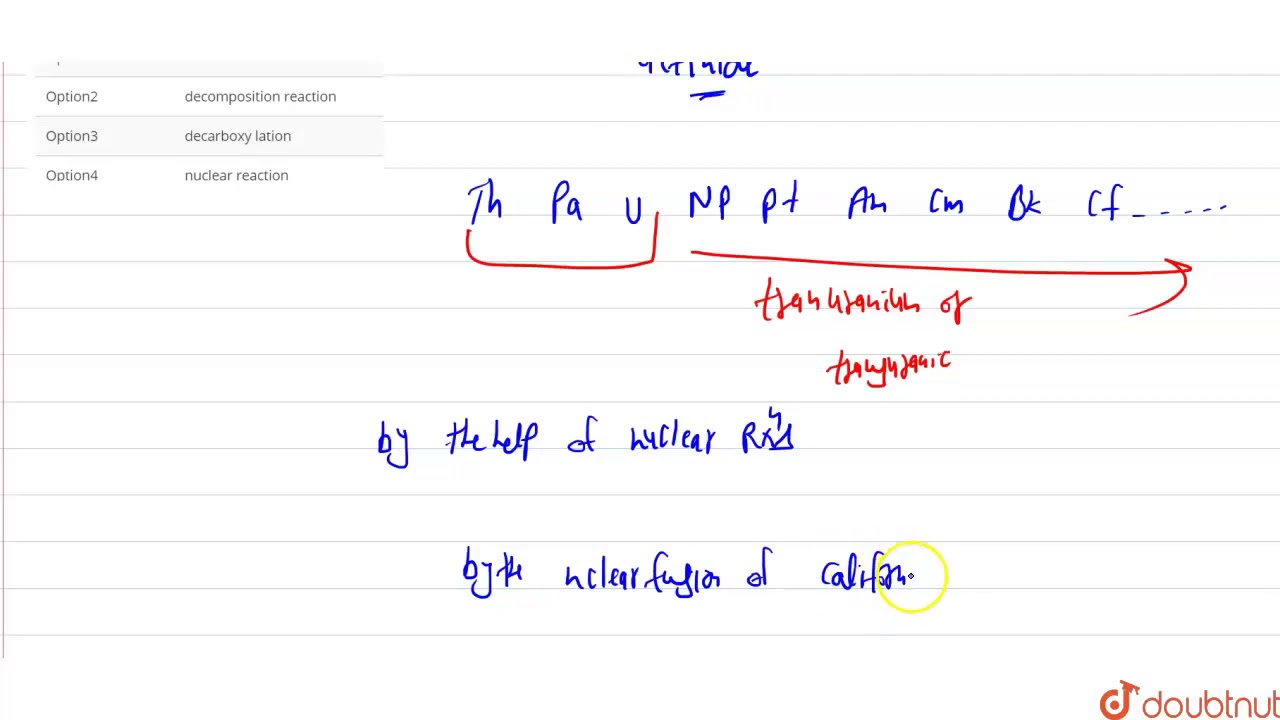 The transuranic elements are prepared by - YouTube