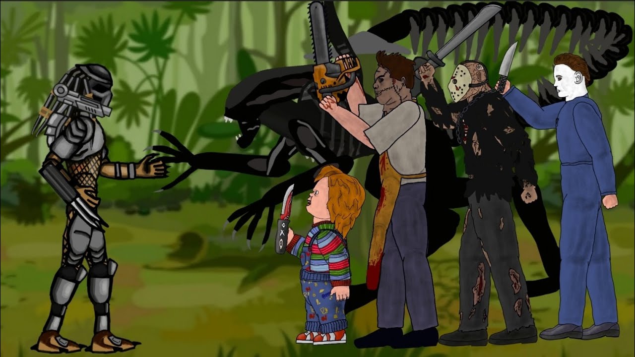 Predator VS Jason Voorhees VS Michael Myers VS Leatherface VS Chunky VS ...