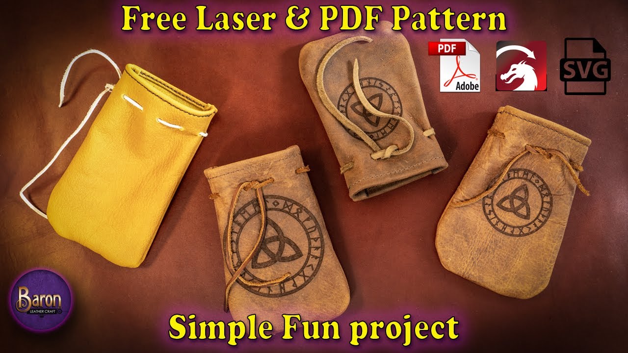 How to make a leather drawstring coin pouch. Free pattern. - YouTube