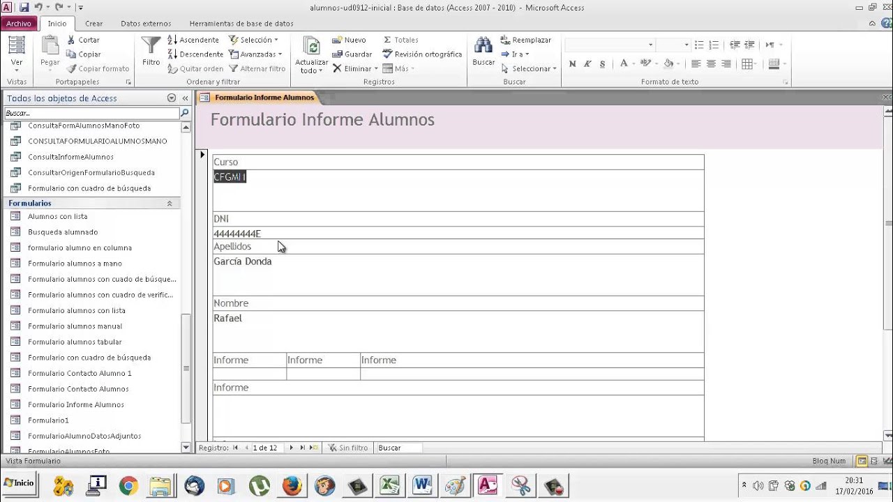 UD0911 Diseño de formularios Datos adjuntos Access Bases de datos OACE ...