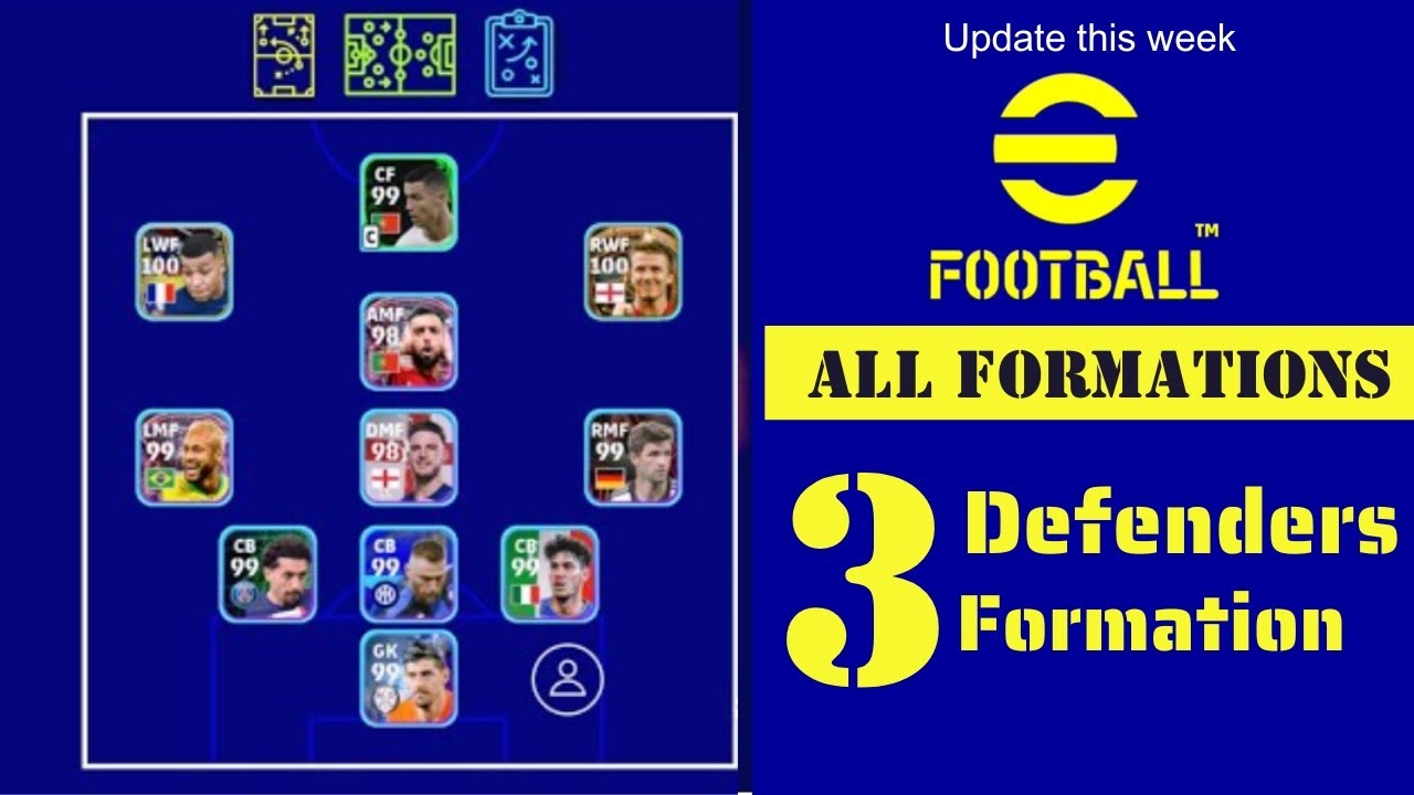efootball 2023 mobile || All 3 defenders formation s || 3133,3213,3232 ...