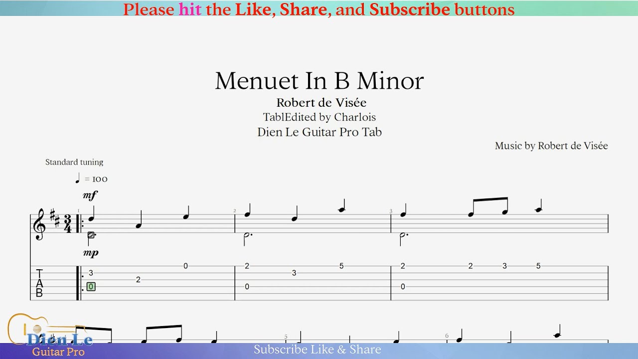 Menuet In B Minor (Robert de Visée) for Classical Guitar with Tab - YouTube