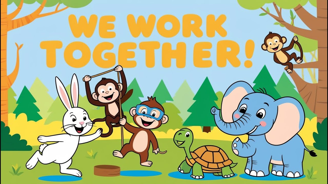 "We Work Together! | Teamwork Song for Kids with Bunny, Monkey ...