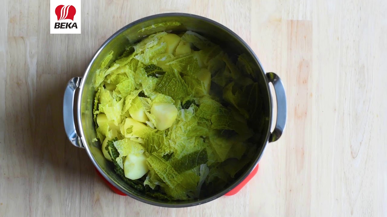 Kippenworst met groene kool puree - YouTube