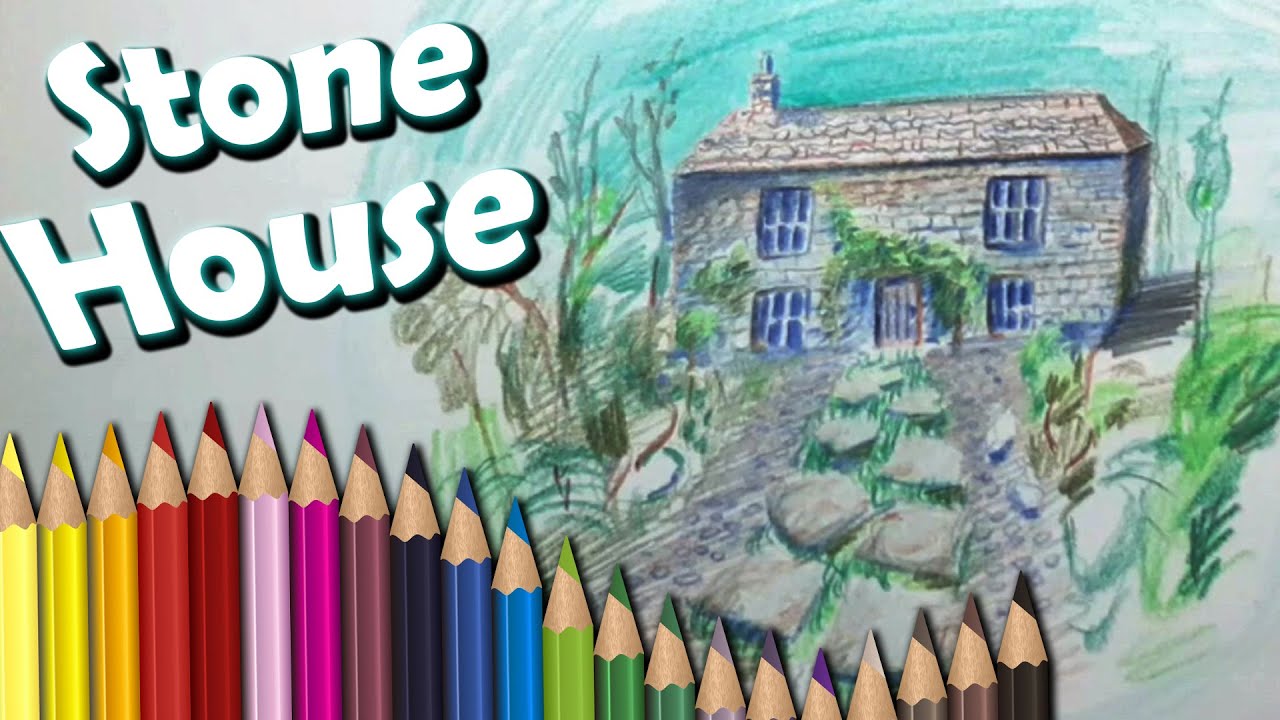 Stone house drawing with color pencil - YouTube