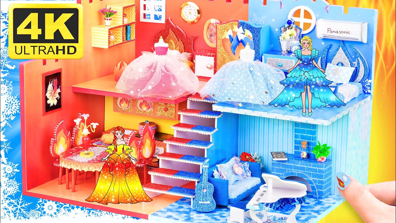 Making DIY Cute Cardboard House with Four Rooms For Elsa Fire And ...