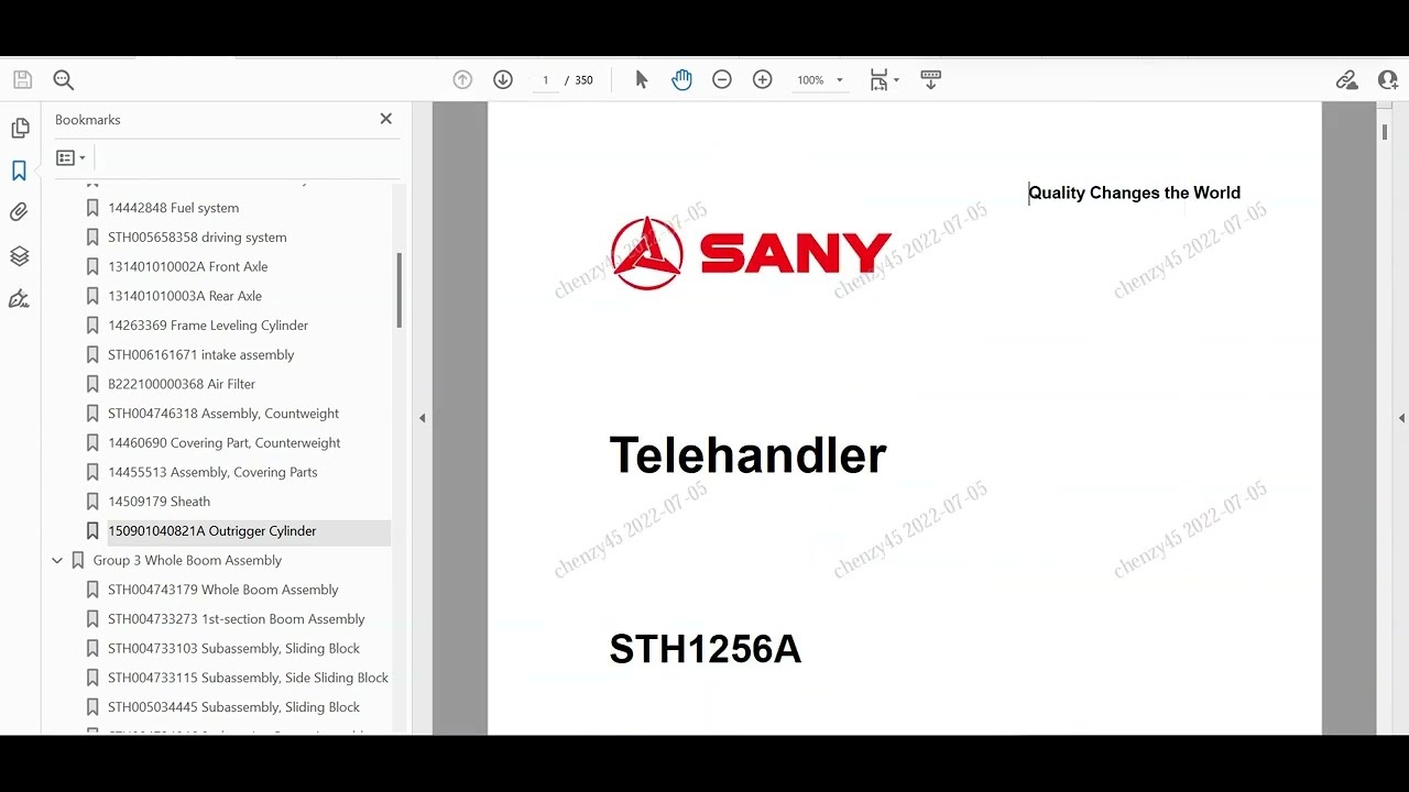 Sany STH1256A Parts Book - YouTube