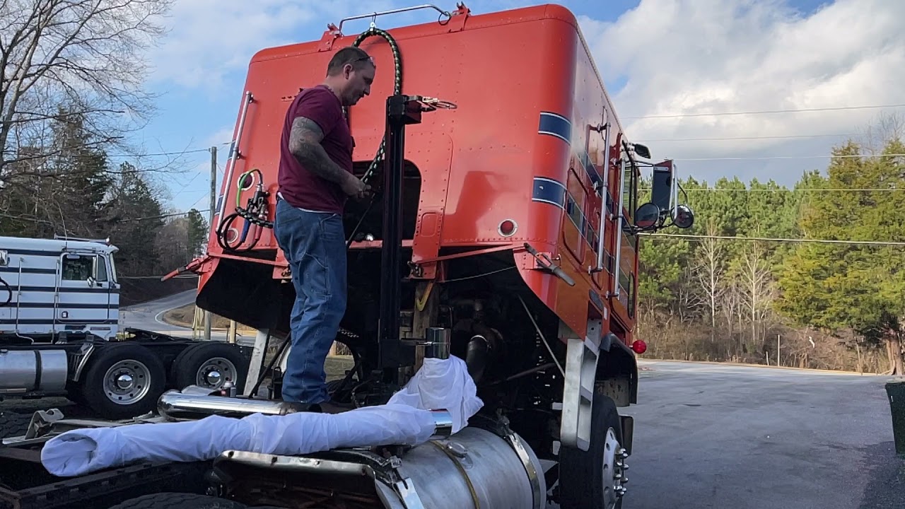 1989 Freightliner Cabover 5" exhaust install - YouTube