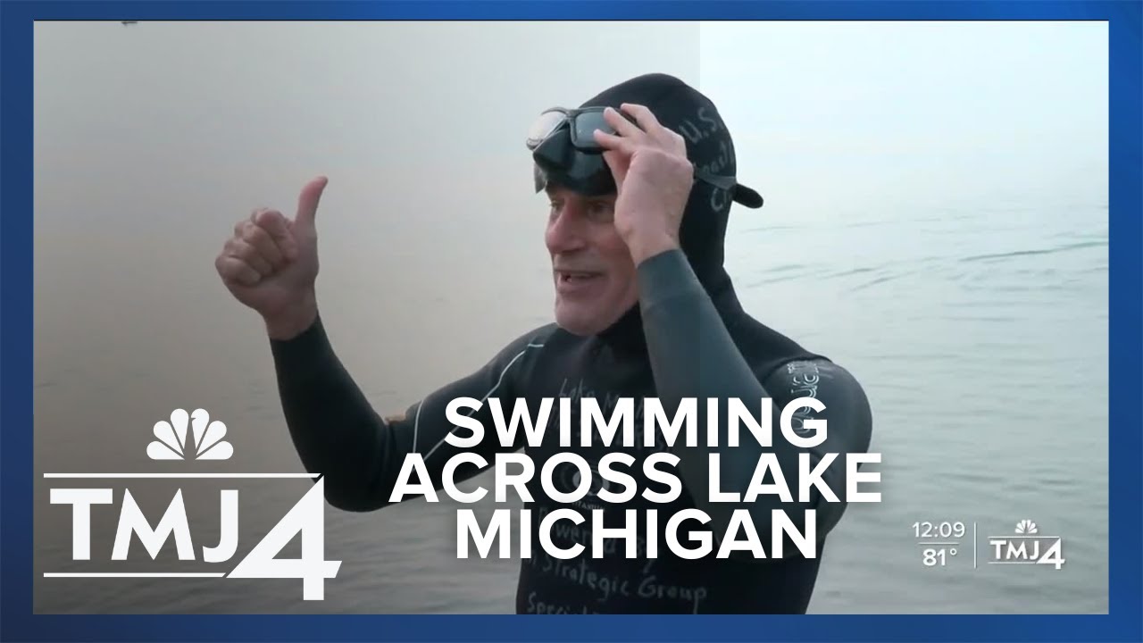 Man swims 82 miles across Lake Michigan beginning in Milwaukee - YouTube