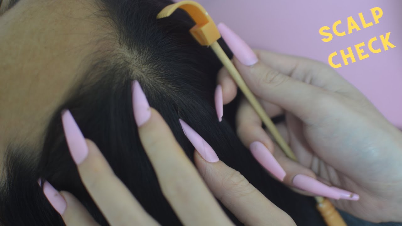 ASMR Long Nails Scalp Check With Tool, Real Person Scalp Scratch, Scalp ...