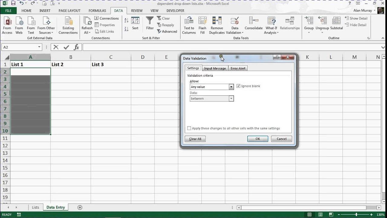 Create Multiple Dependent Drop Down Lists in Excel - YouTube