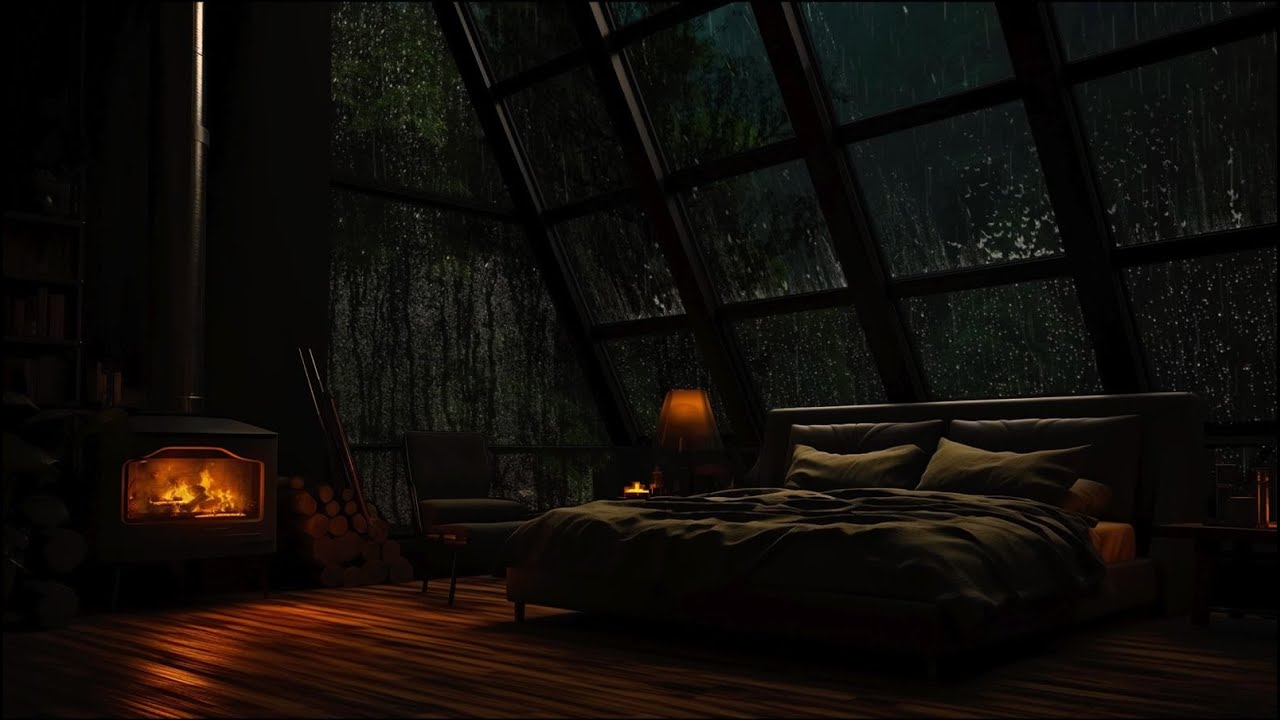 Cozy Rainstorm in a Cabin Bedroom 🌧️ Thunderstorm Sounds for Sleep ...