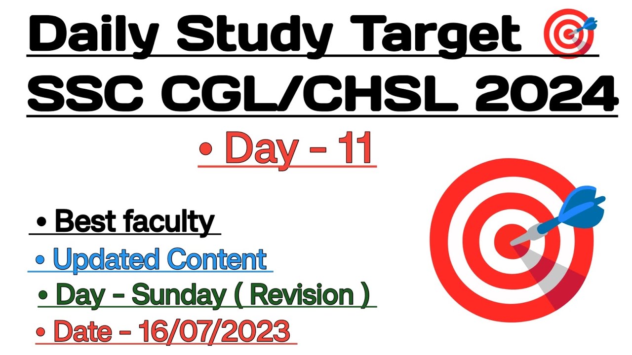 Day - 11 ( 16/07/2023 ) Daily Study Target for SSC CGL/CHSL 2024 🎯 #ssc ...