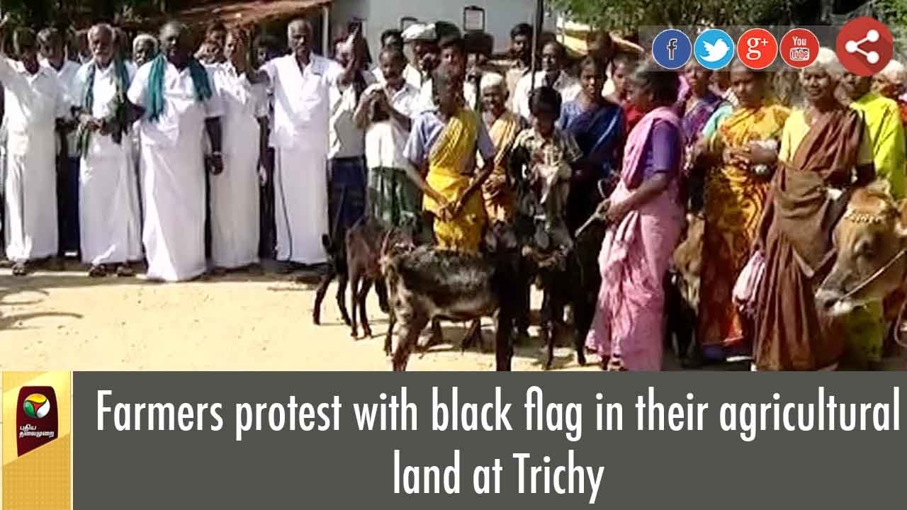 Farmers protest with black flag in their agricultural land at Trichy ...