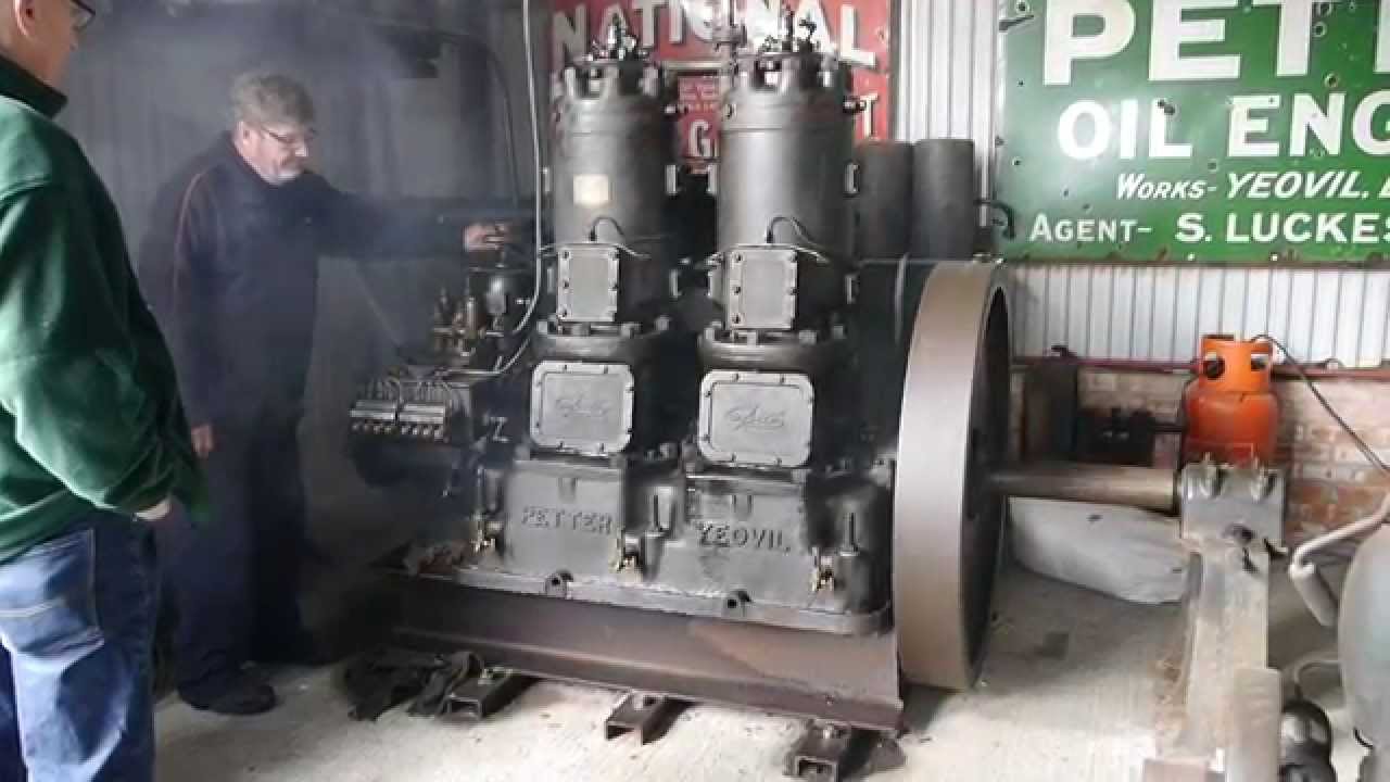 Petter,72HP,Start,twin cylinder,stationary engine,Stationärmotor,tor ...