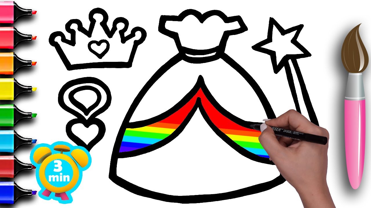 HOW TO DRAW PRINCESS DRESS, CROWN AND STICK | DRAW PRINCESS DRESS SO ...