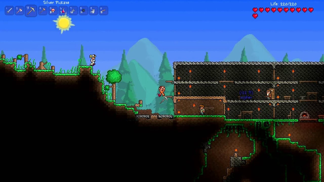 Terraria Day 1 Part 3 Friendly Tutorial Continues (Houses and Battle ...