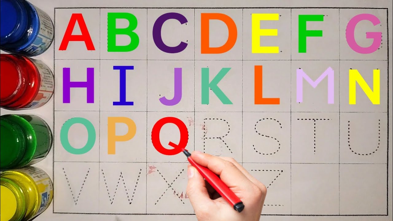 phonics abc, A for aroplane B for baby, abcde, writing dotted line abc ...
