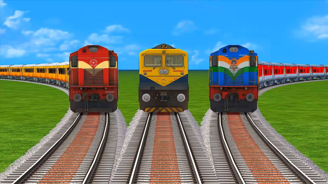 3 Diesel Trains Crossing at Three Bumpy Forked Sharp Bend Railroad #50 ...