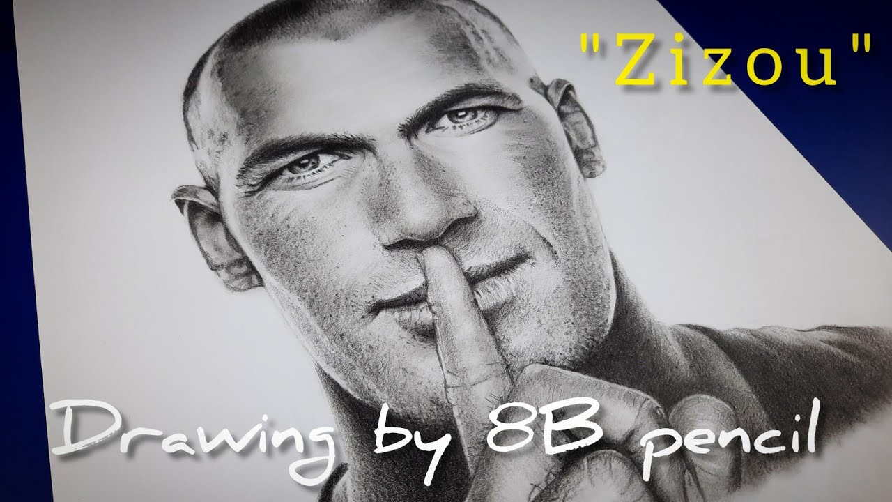 Drawing Zinedine Zidane using 8b pencil only - YouTube