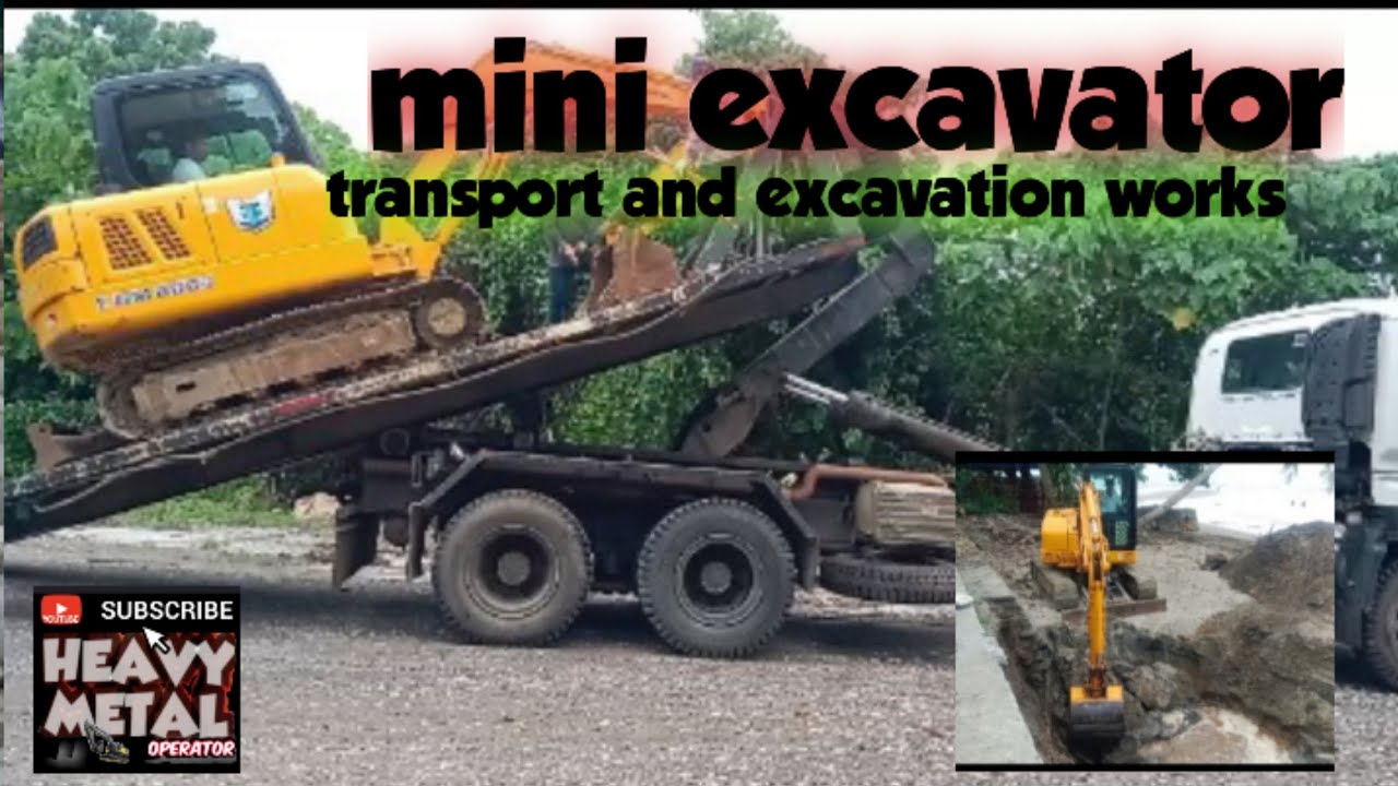 mini excavator, transport and excavation works - YouTube