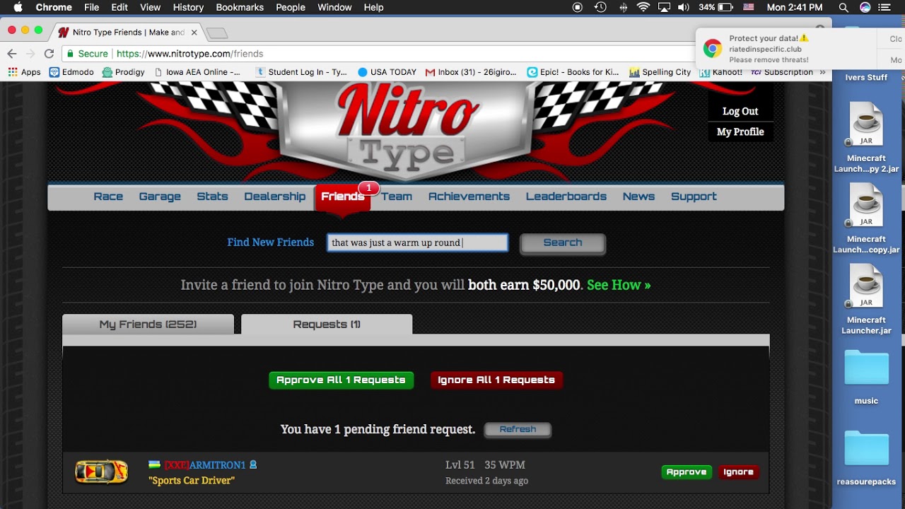 playing more nitro type with my friend - YouTube
