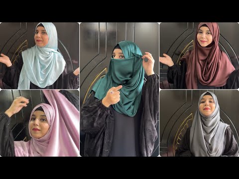 5 hijab tutorials with muna satin hijabs by iqra || quick hijab tutorials