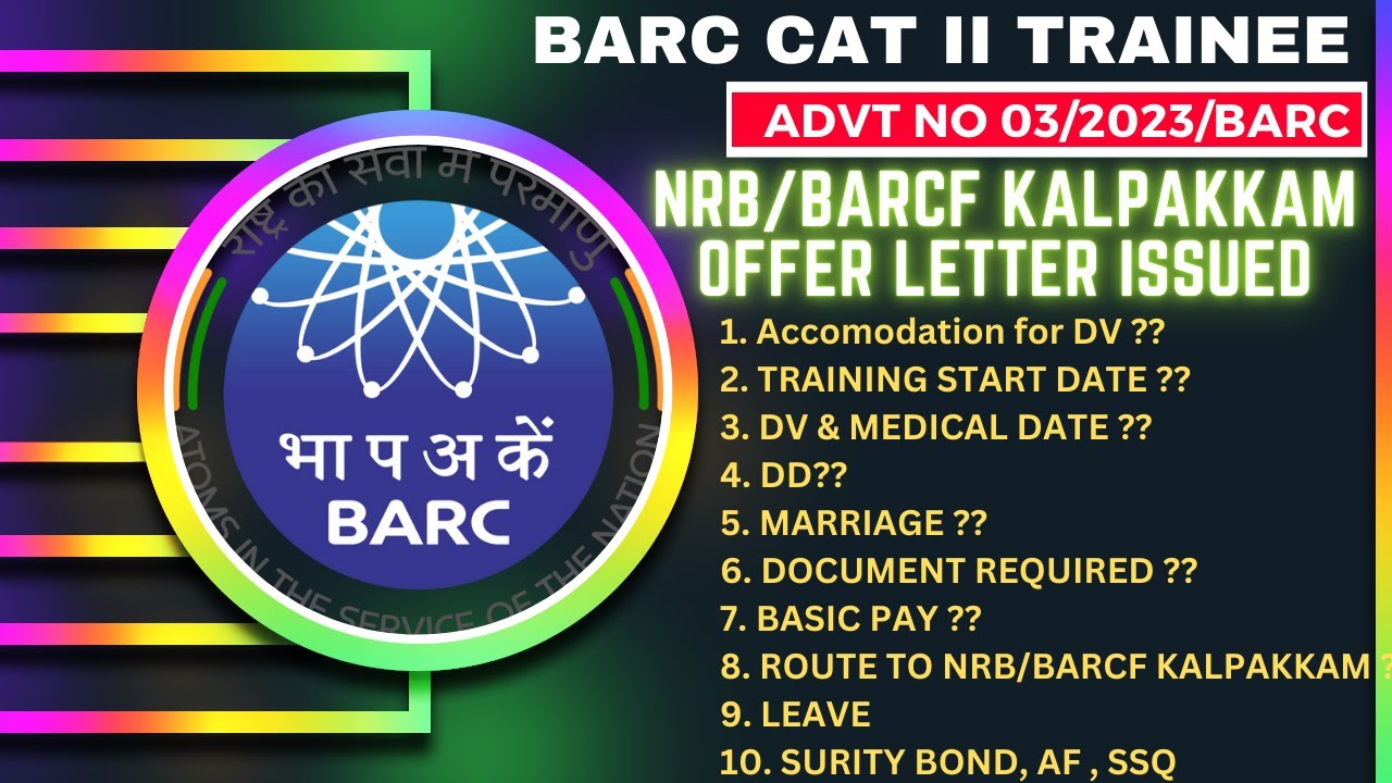 NRB/BARCF KALPAKKAM offer letter issued BARC CAT II TRAINEE janiye sab ...