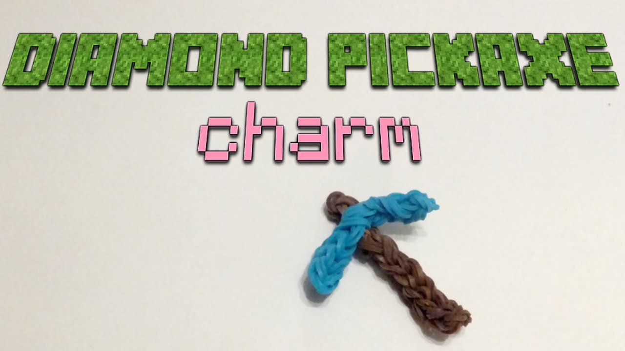 How to make a minecraft diamond pickaxe rainbow loom charm - YouTube