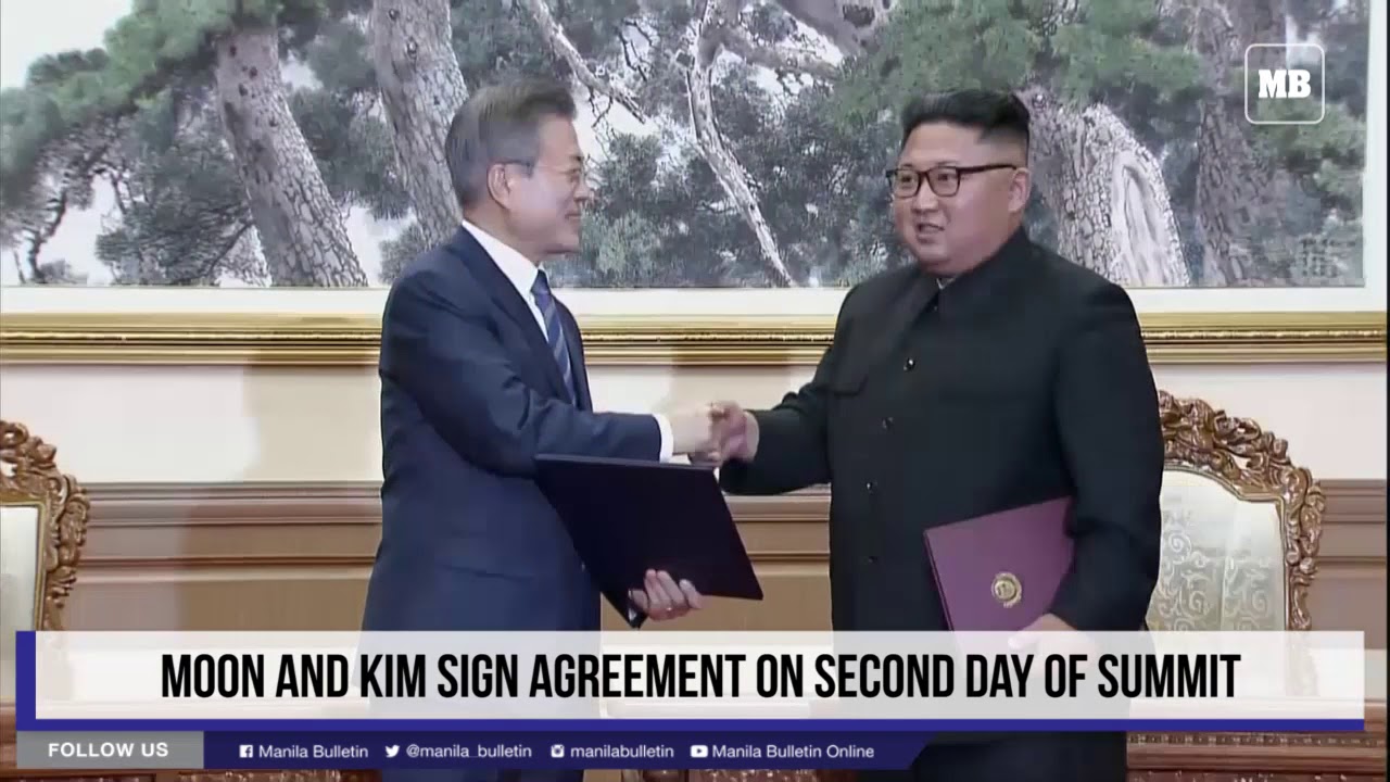 Moon and Kim sign agreement on second day of summit - YouTube