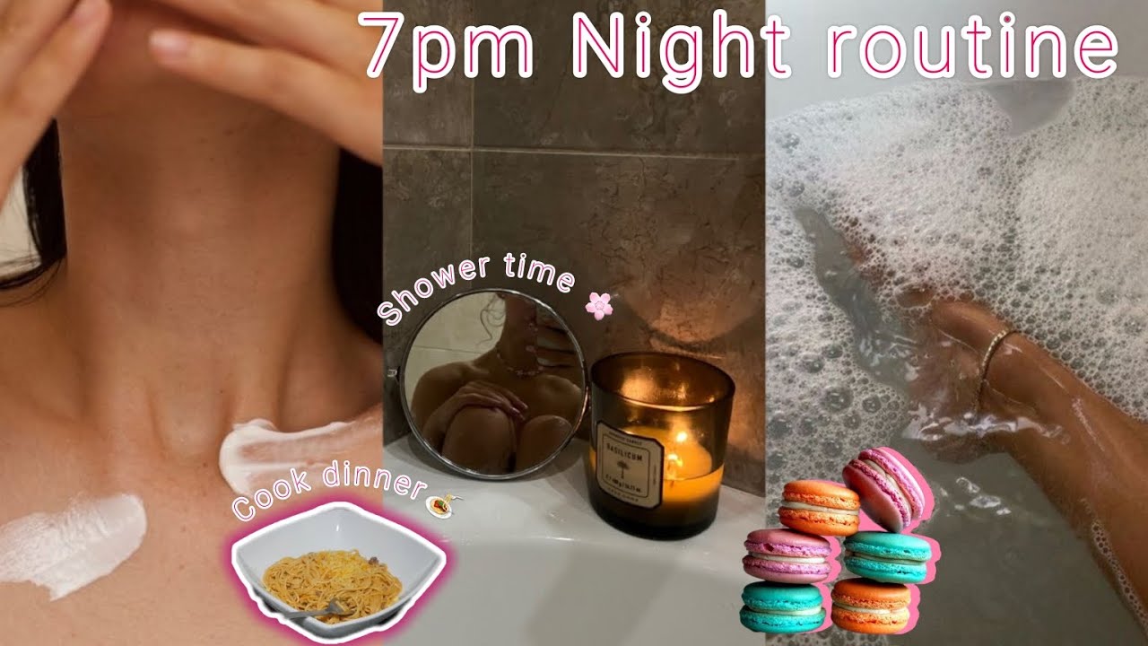 7pm self care night routine after work 🏵🌙روتيني الليلي...shower💦🍝وجدت ...