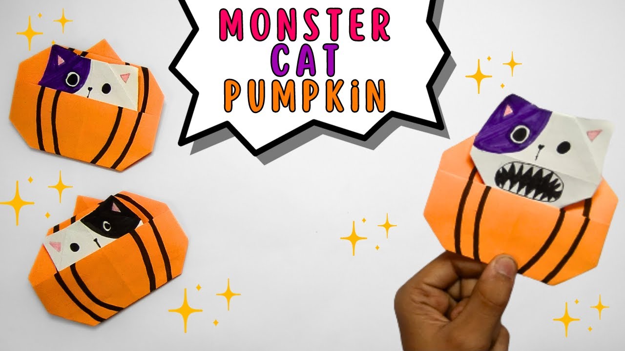 Origami Halloween Spooky CAT Pumpkin | ORIGAMI Halloween Garland ...