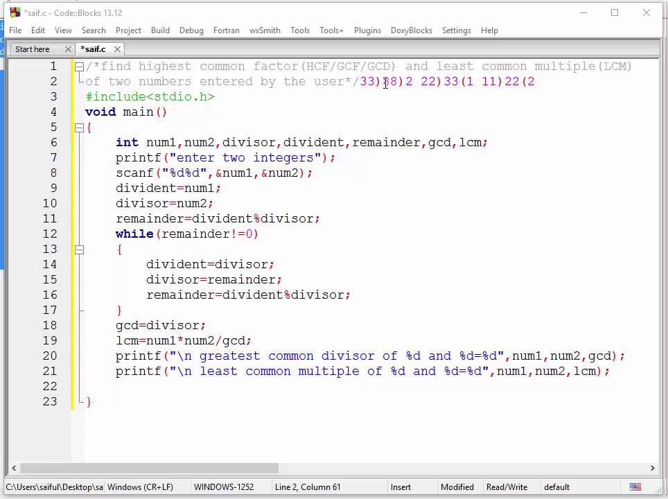 C Programming Bangla Tutorial -22- find highest common factor and least common multiple - YouTube