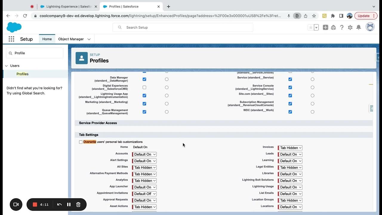 Salesforce users missing tabs - YouTube